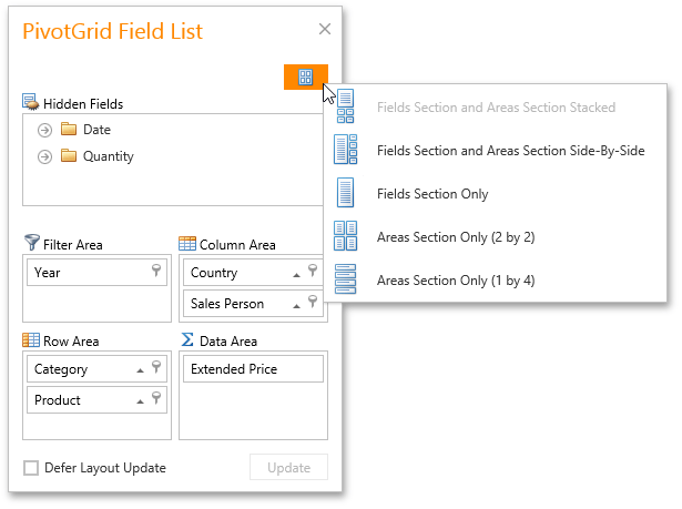 Change Field List Layout DevExpress End User Documentation